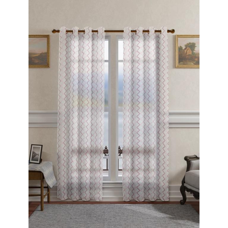 Lia Curtains - Zig Zag Embroidered Sheer Fabric - Set of 2 - Curtain Label