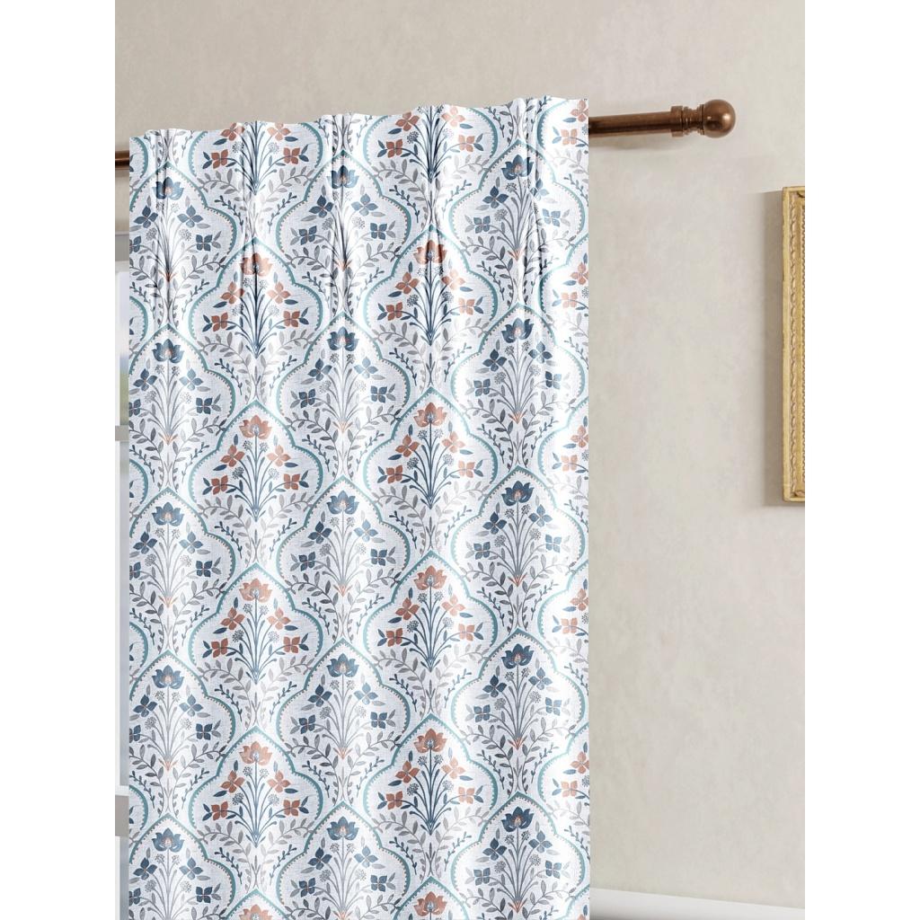 Olivia Curtains - Plain with Digital Printed Floral Fabric - Set of 2 ...
