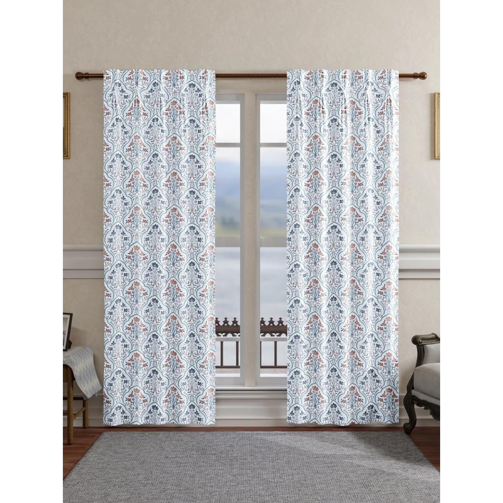 Olivia Curtains - Plain with Digital Printed Floral Fabric - Set of 2 ...